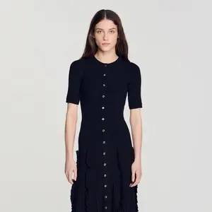 Sandro Knit Maxi Dress With Ruffles