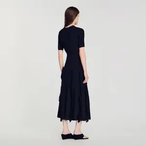 Sandro Knit Maxi Dress With Ruffles