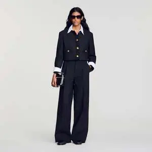 Sandro Striped Wide-leg Trousers - Black