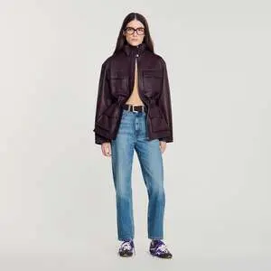 Sandro Oversized Leather Collar Jacket - Bordeaux