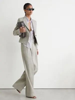 REISS Ezra Herringbone Linen-blend Straight-leg Suit Trousers - Neutral