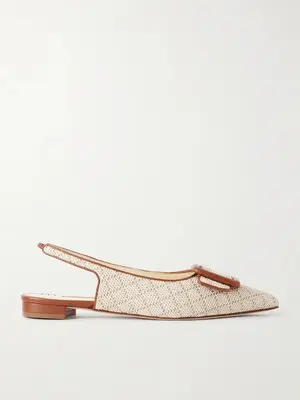 Manolo Blahnik Maylurabi Woven Leather-trimmed Slingback Pumps - Neutrals