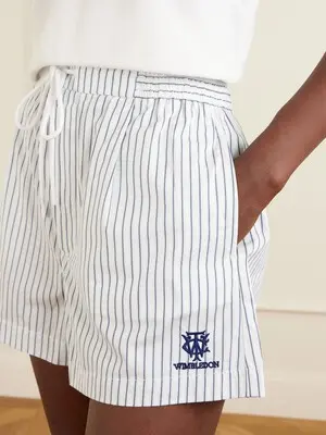 Polo Ralph Lauren Wimbledon Logo-embroidered Striped Cotton Shorts - Blue