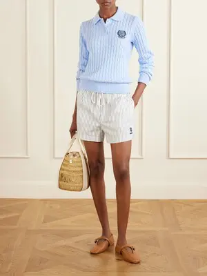 Polo Ralph Lauren Wimbledon Logo-embroidered Cable-knit Cotton Polo Shirt