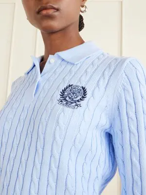 Polo Ralph Lauren Wimbledon Logo-embroidered Cable-knit Cotton Polo Shirt
