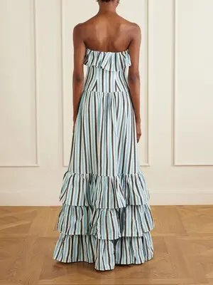 MARRAKSHI LIFE Ruffled Striped Cotton Maxi Dress