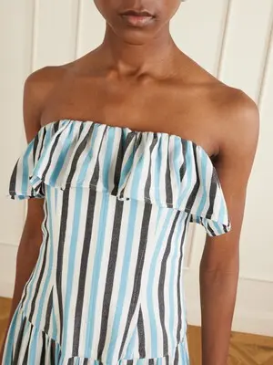 MARRAKSHI LIFE Ruffled Striped Cotton Maxi Dress