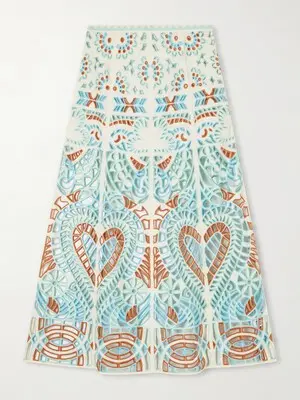 EMPORIO SIRENUSE Broderie Anglaise Cotton Midi Skirt - Neutrals