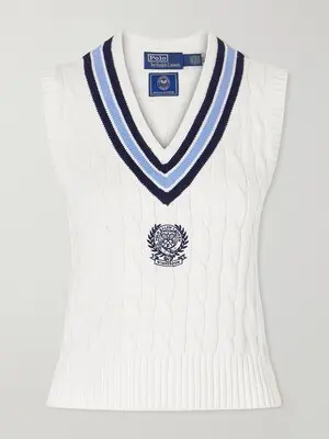 Polo Ralph Lauren Wimbledon Logo-embroidered Cable-knit Cotton Vest - Neutrals