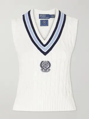 Polo Ralph Lauren Wimbledon Logo-embroidered Cable-knit Cotton Vest - Neutrals