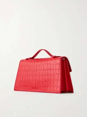 Alexander McQueen Skull Embellished Croc-effect Leather Clutch
