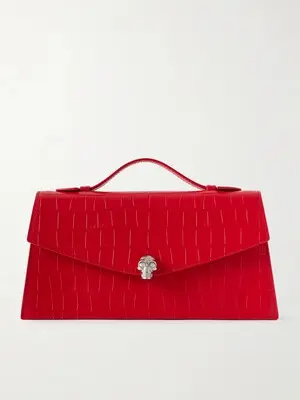 Alexander McQueen Skull Embellished Croc-effect Leather Clutch
