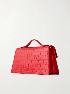 Alexander McQueen Skull Embellished Croc-effect Leather Clutch