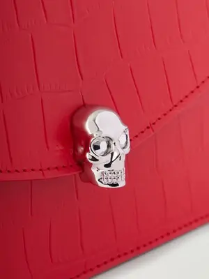 Alexander McQueen Skull Embellished Croc-effect Leather Clutch