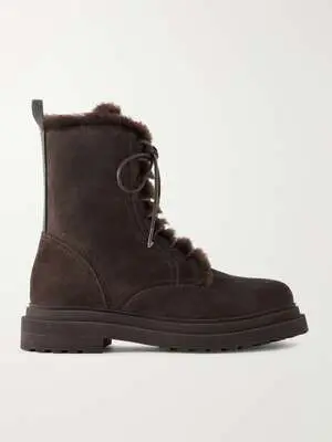 Brunello Cucinelli Brunello Cucinelli Suede Shearling-Lined Ankle Boots With Monili Embellishment Chocolate