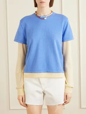 Guest In Residence Layer Cotton, Cashmere And Silk Blend T-shirt - Blue