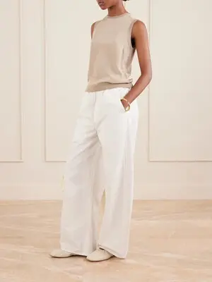 Max Mara Silk-blend Tank Top With Ribbed Trims