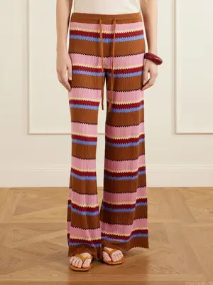 Guest In Residence Palazzo Striped Ribbed Silk And Linen-blend Wide-leg Pants - Pink