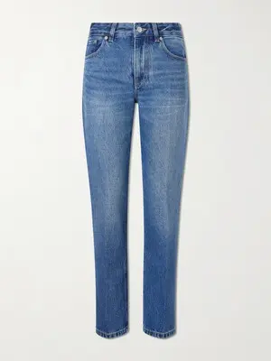 Victoria Beckham Leather-trimmed Low-waist Flared Jeans - Blue