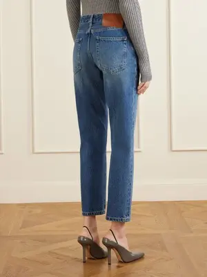 Victoria Beckham Leather-trimmed Low-waist Flared Jeans
