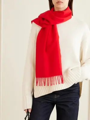JIL SANDER Fringed Virgin Wool Scarf - Red
