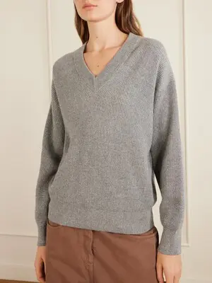 Brunello Cucinelli Ribbed-knit Metallic Cashmere-blend Sweater - Gray