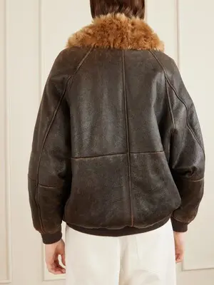Brunello Cucinelli Shearling Trimmed Leather Bomber Jacket