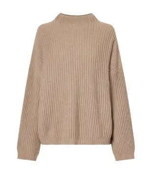 Brunello Cucinelli Sequined Ribbed-knit Turtleneck Sweater - Neutrals