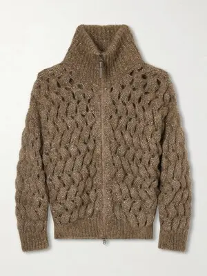 Brunello Cucinelli Mohair-blend Sequin Zip-up Cardigan - Brown
