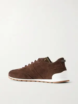 Brunello Cucinelli Suede Lace-up Sneakers With Monili Bead Detailing - Brown