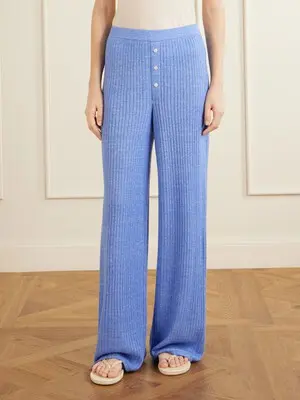 Guest In Residence Everywear Ribbed Cashmere And Linen-blend Wide-leg Pants - Blue