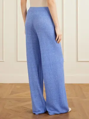 Guest In Residence Everywear Ribbed Cashmere And Linen-blend Wide-leg Pants - Blue