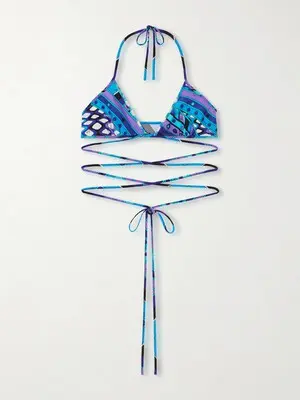 Emilio Pucci Printed Triangle Bikini Top - Blue