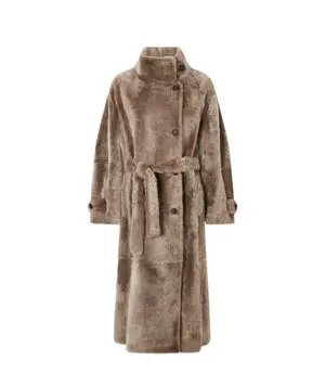Brunello Cucinelli Belted Shearling Coat - Brown