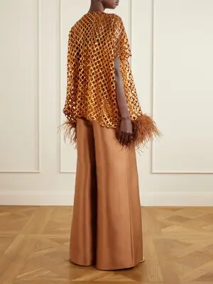 DIMA AYAD Embellished Feather-trimmed Sequin Blouse