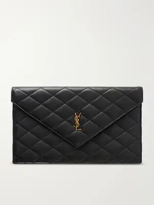 Saint Laurent Quilted Leather Clutch With Logo - Black