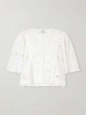 Sea Gardener Broderie Anglaise Cotton And Linen-blend Blouse - White
