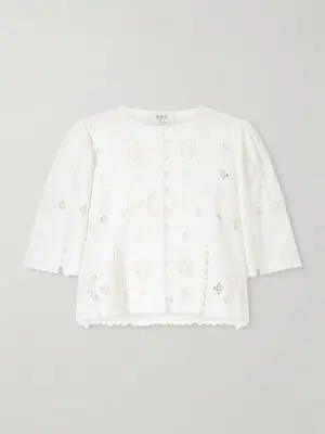 SEA Sea Gardener Broderie Anglaise Cotton And Linen-Blend Blouse