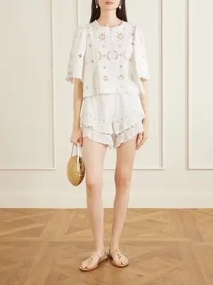 Sea Gardener Broderie Anglaise Cotton And Linen-blend Blouse