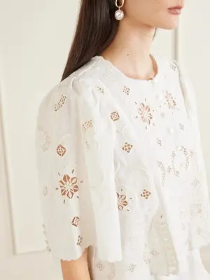 Sea Gardener Broderie Anglaise Cotton And Linen-blend Blouse