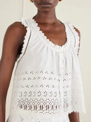 DÔEN Toussine Gathered Broderie Anglaise Cotton Top