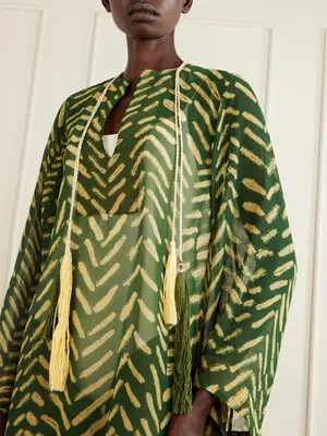 Johanna Ortiz Refugio De Sol Tasseled Printed Recycled Georgette Coverup