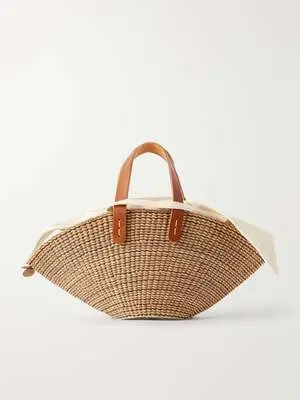 Muuñ Sophia Mini Leather-trimmed Raffia Tote - Brown