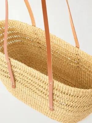 Muuñ Bicro M Woven Straw Tote With Leather Trim