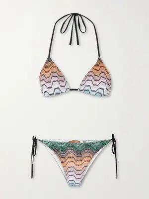 Missoni Striped Metallic Crochet-knit Triangle Bikini - Multi