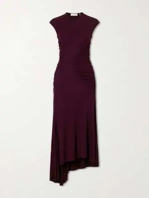Victoria Beckham Gathered Jersey Midi Dress - Burgundy
