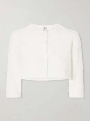 Lisa Marie Fernandez Cropped Floral-jacquard Cardigan - White