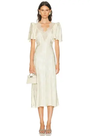 Ronny Kobo Silk Blend Lace Trim Midi Dress - Marble