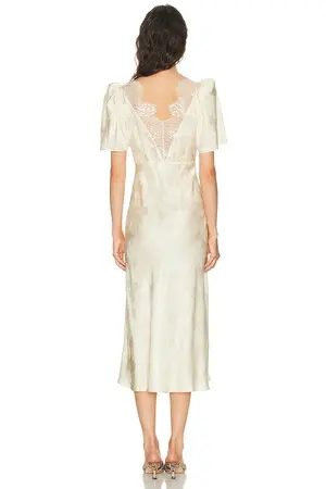 Ronny Kobo Silk Blend Lace Trim Midi Dress