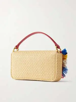 Dolce & Gabbana 3.5 Logo-embellished Fringed Leather-trimmed Raffia Shoulder Bag